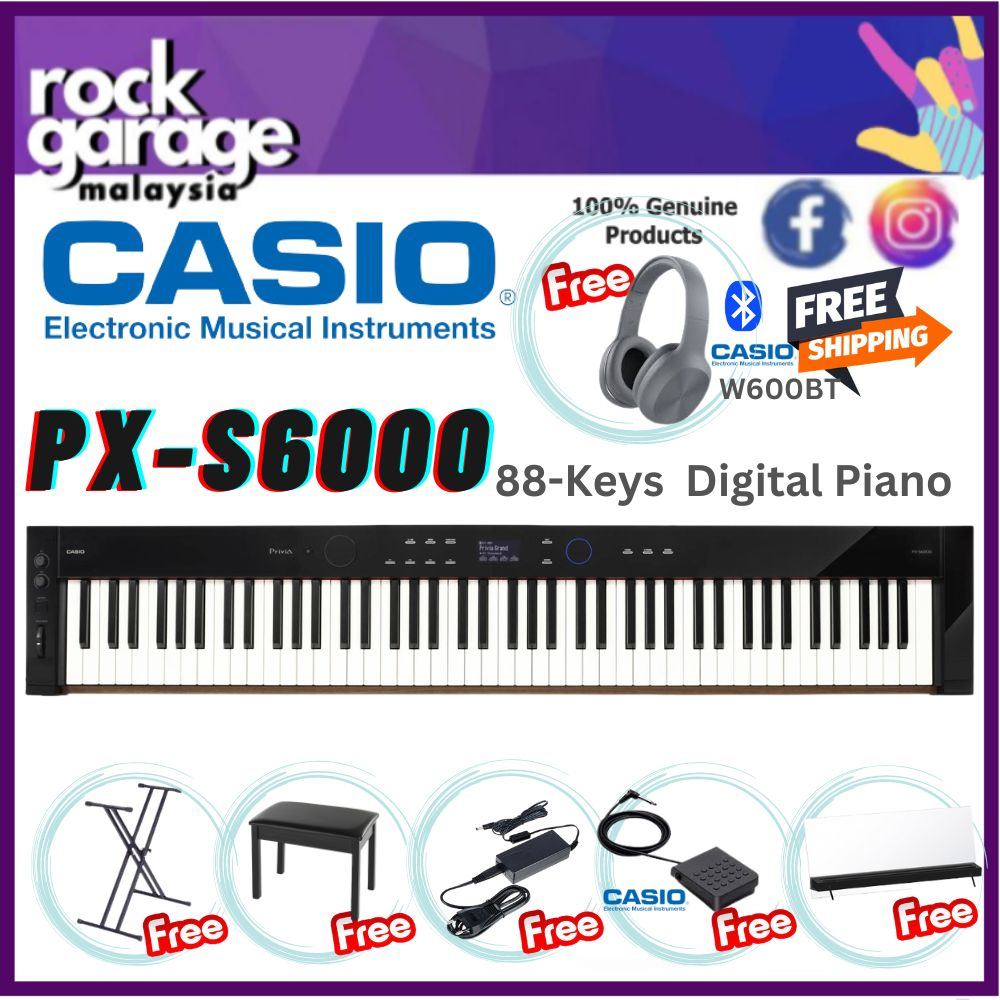 Casio Privia PX-S6000 Digital Piano W/Piano Bench, Keyboard Stand And ...