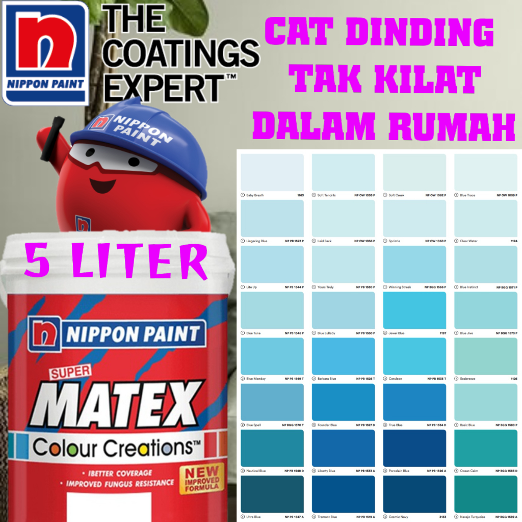 5 LITER NIPPON MATEX MATT FINISH COLOUR CREATIONS /CAT DINDING DALAM TAK KILAT CAT EMULSION ...