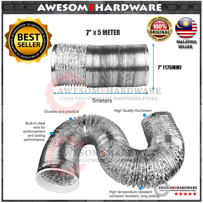 SR 7" x 5METER 175MM ALUMINIUM DUCTING HOSE FOR HOOD COOKER EXHAUST ...