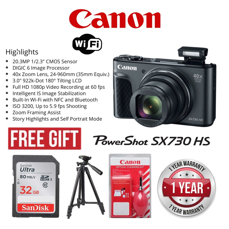 (Display New) Canon Powershot SX730 HS WiFi 40x Zoom Images stabilizer original (1 years ...
