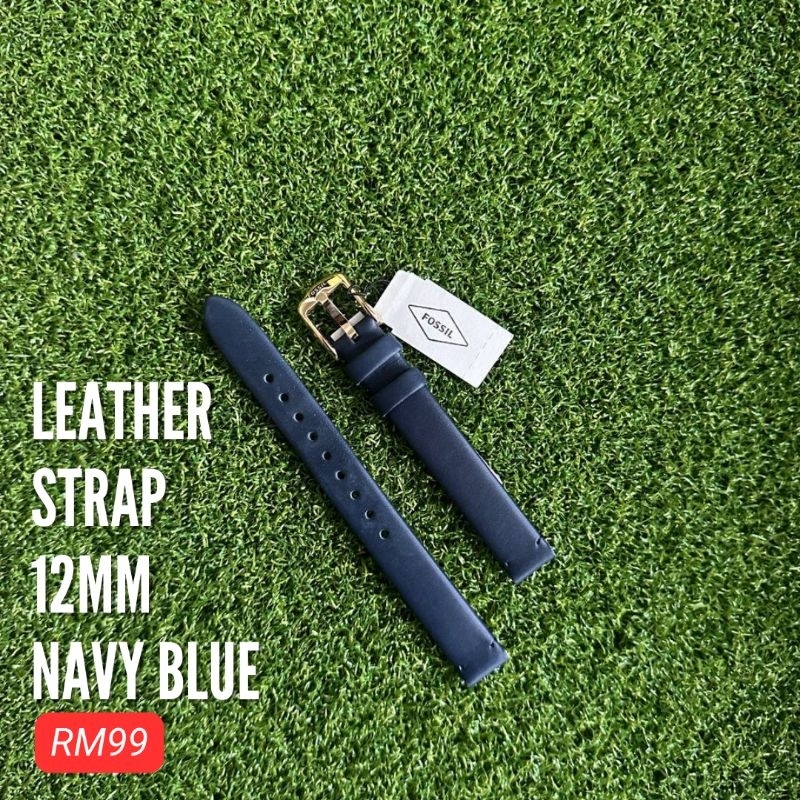 Fossil Leather Strap 12MM Navy Blue | Shopee Malaysia