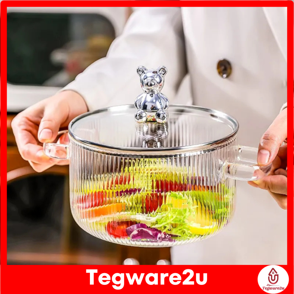 1.7L Transparent Glass Double Handle Pot with Lid / High Borosilicate ...