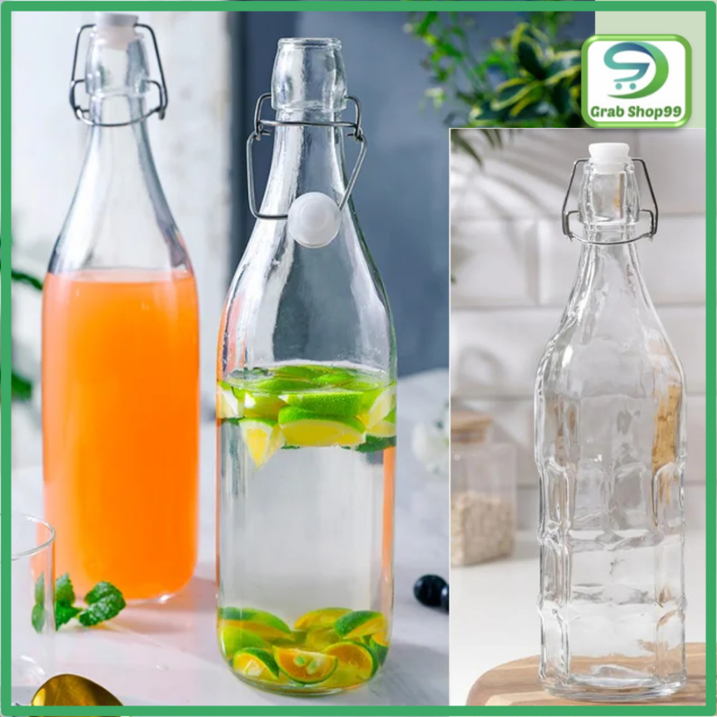 1 Liter Botol Air Kaca Estetik Glass Bottle with Stopper Esthetic Clear ...