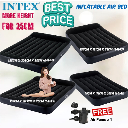 INTEX 4 Sizes Queen King Twin Build-In Pillow Inflatable Air Bed Air ...