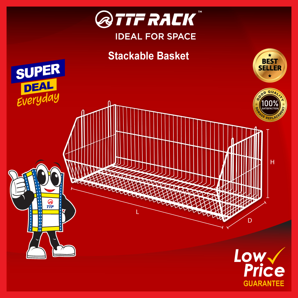 TTF Rack™ (SB) Stackable Basket with 1 Layer Wire Mesh Rak Kedai Retail ...