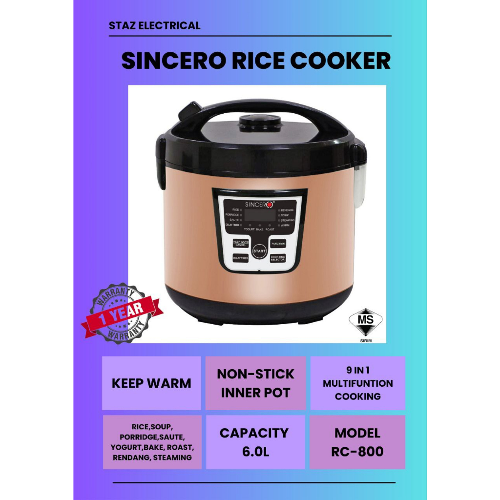 Sincero Rice Cooker Smart 6.0L (RC-800) | Shopee Malaysia