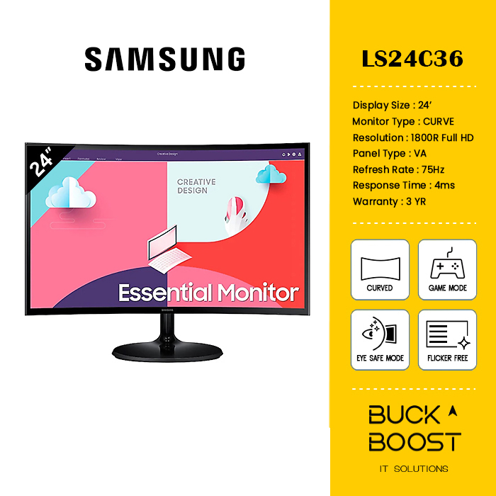 Samsung S36C - LS24C360EAEXXS 24" Full HD Essential Curved Monitor ...