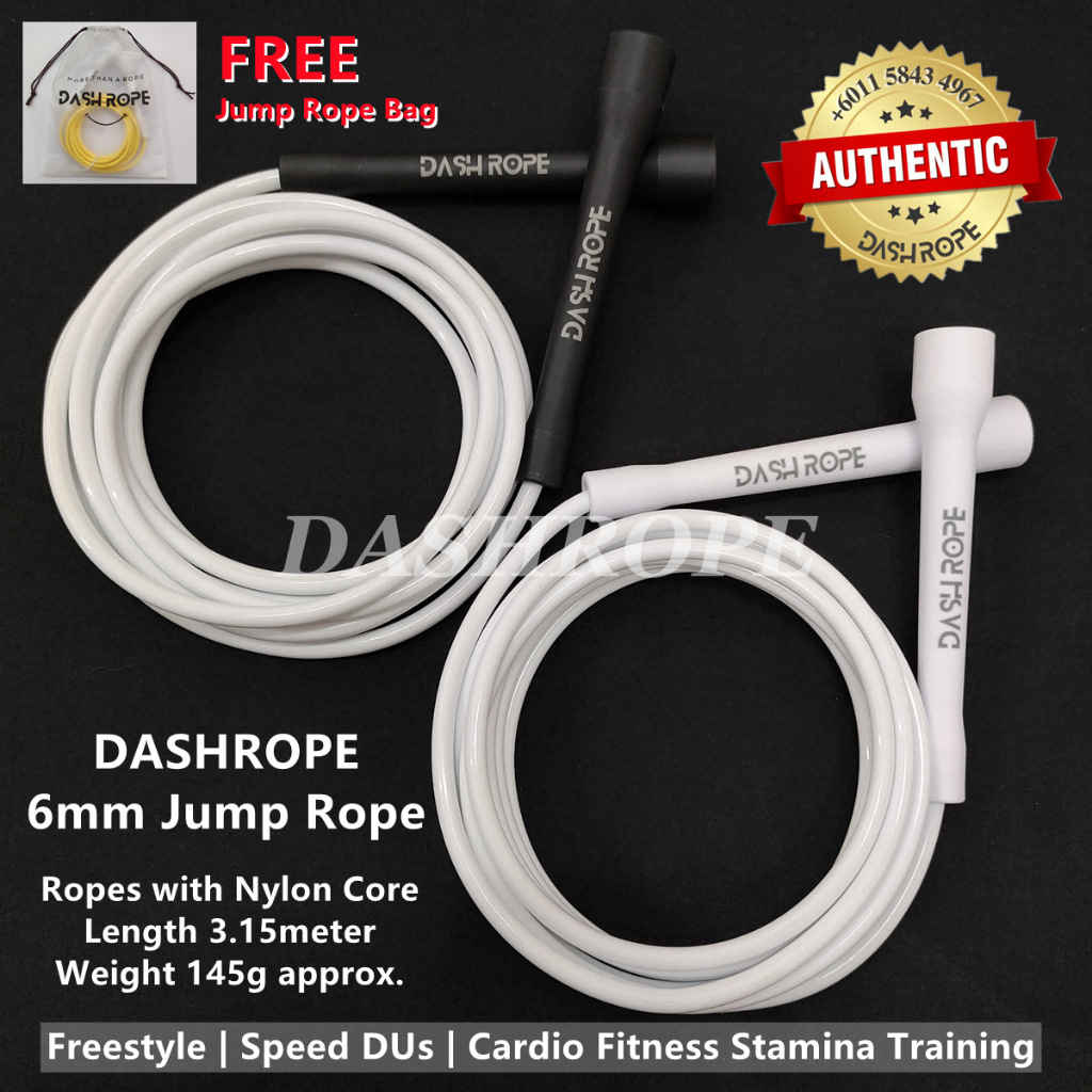 DASHROPE Premium 6mm Cardio Fitness Jump Rope Freestyle Speed DU Sports ...