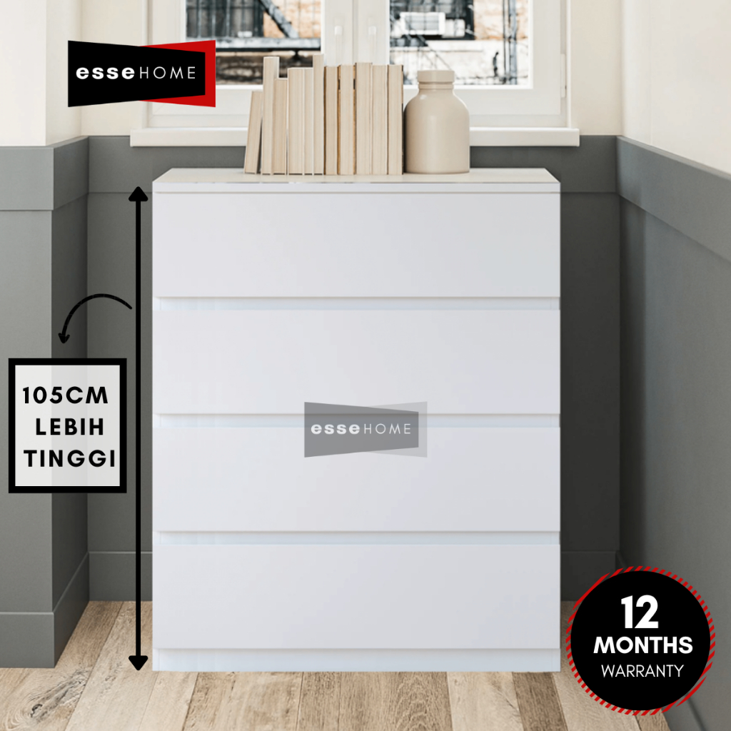 [105CM XL] EsseHome 4 Layer Chest Drawer Papan Tebal Almari Laci Almari ...