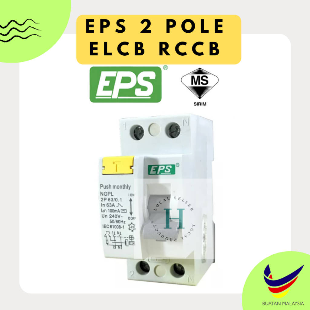 EPS 2 Pole ELCB RCCB ELECTRICAL elcb rccb 40A / 63A 100MA (SIRIM ...