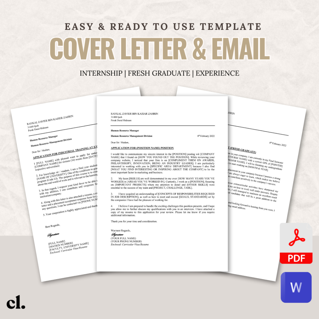 [TEMPLATE ONLY] COVER LETTER & EMAIL TEMPLATE | JOB TRACKER | FRESH ...