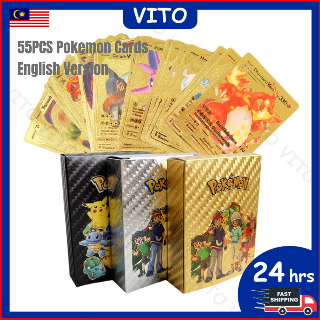 55PCS Pokemon Cards English Version Charizard Pikachu Trainer Card Game ...