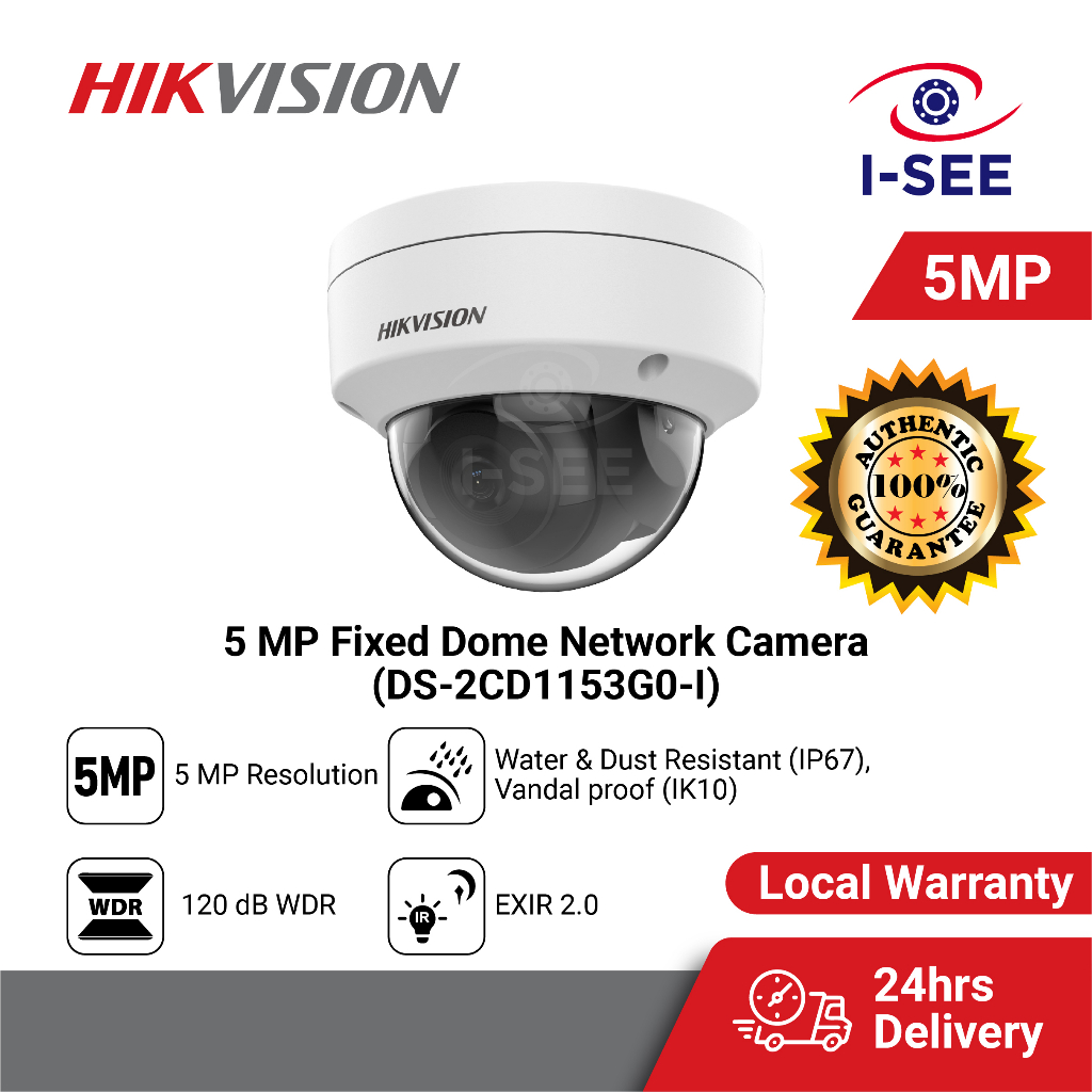 Hikvision 5MP Fixed Dome Network IP Camera DS-2CD1153G0-I 2.8mm Lens ...
