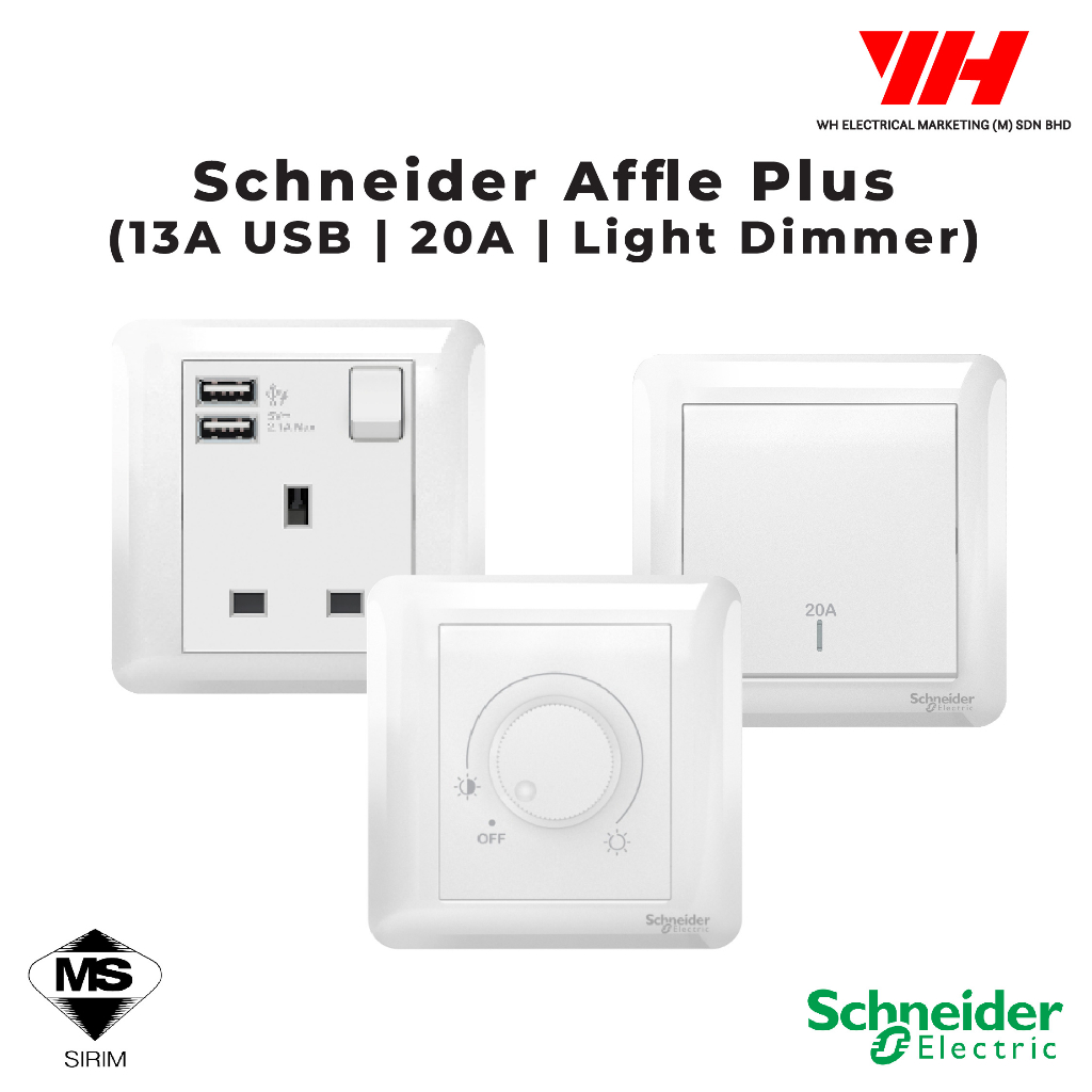 Schneider Affle Plus 13A with USB / 20A 1 Gang 2 Way / Light Dimmer ...