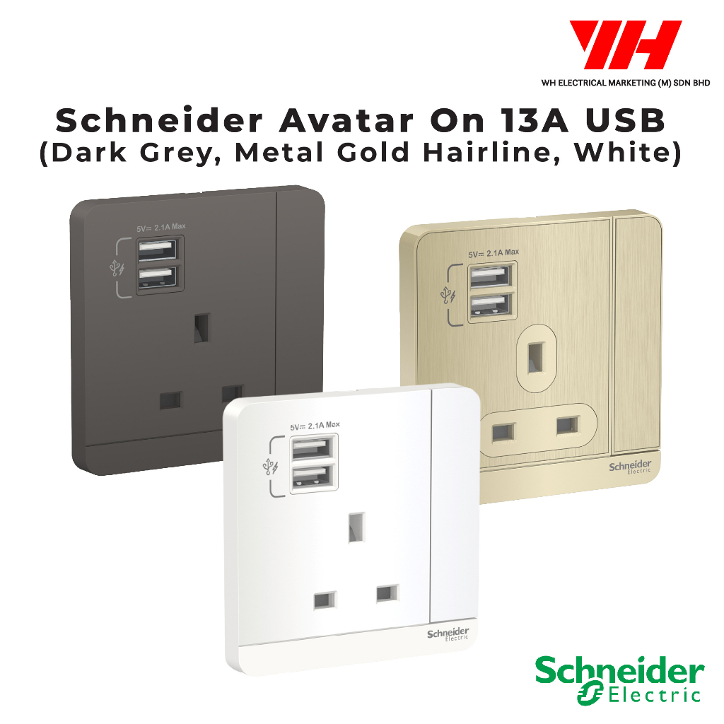 Schneider Avatar ON 13A With USB Swich Socket || Suis Rumah | Shopee ...