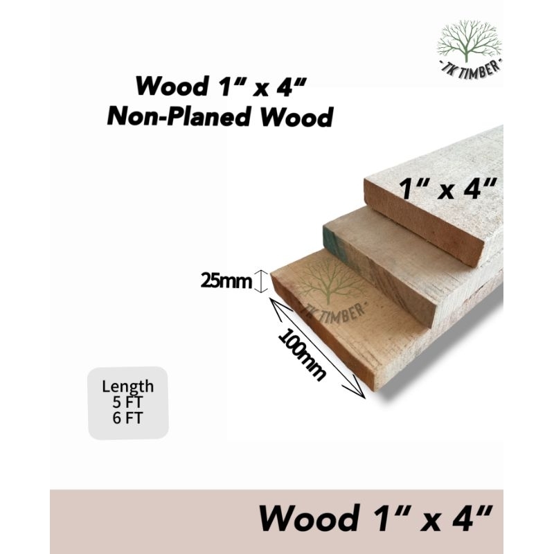 1" x 4" Solid Wood Yellow Meranti Grade A [ 6 - 8 FT ] / 1"x4" Kayu ...