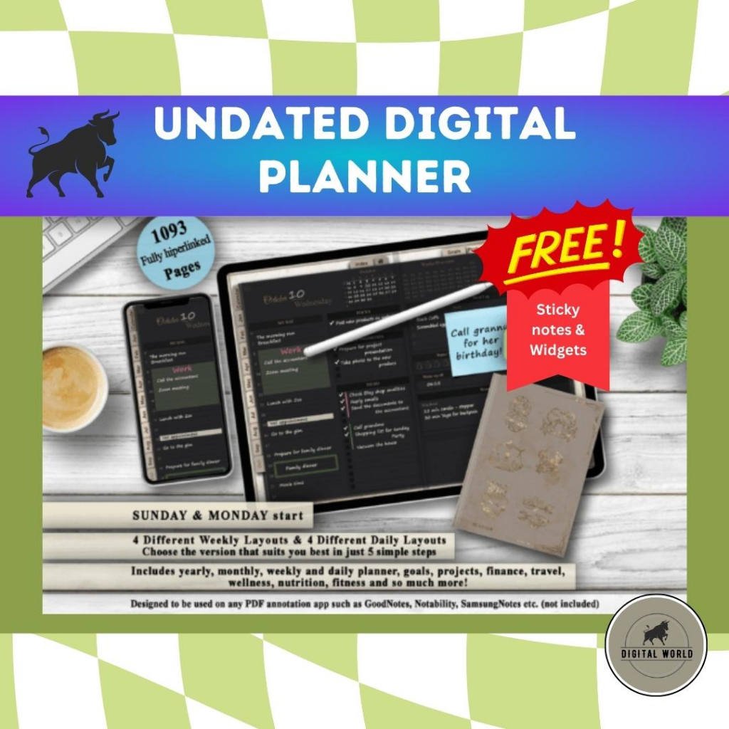 All In One Undated Dark Theme Planner | Goodnotes Planner | Undated ...