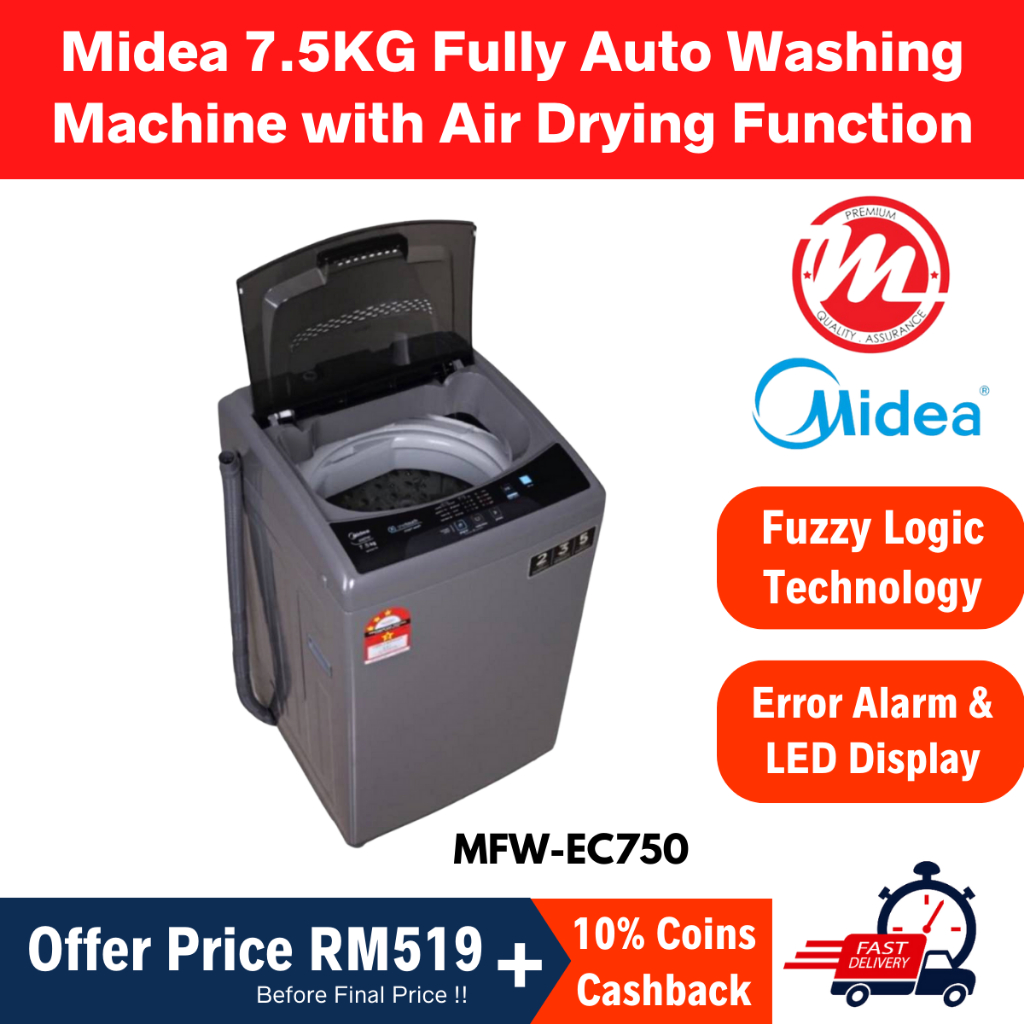 [RM20 REBATE] MIDEA Top Load Fully Auto Washing Machine Washer (7.5kg) MFW-EC750 / Mesin Basuh ...
