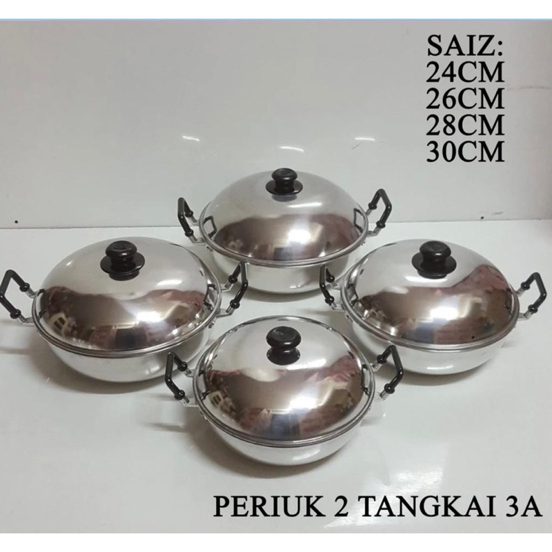 Periuk Aluminium 24Cm/26cm/28cm/30cm 3A TANGKAI 2 DENGAN PENUTUP ...