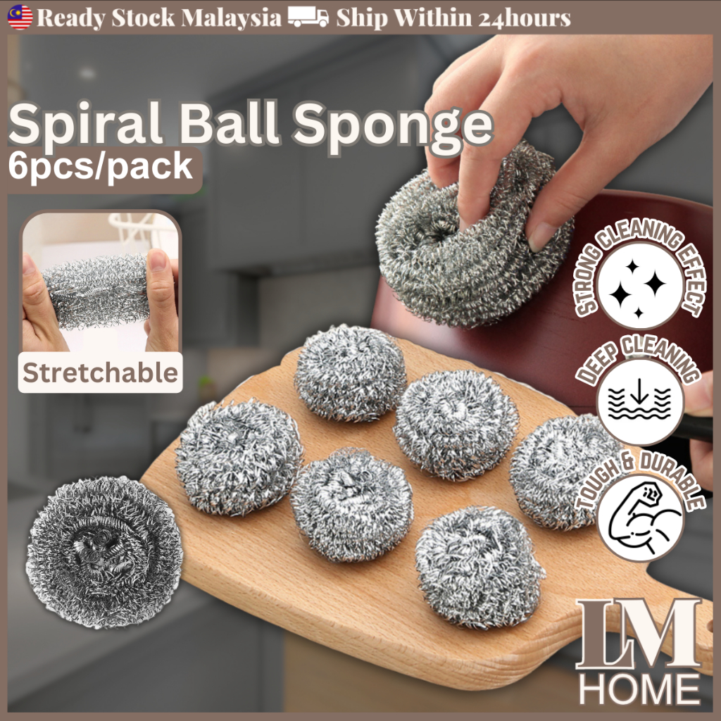 Stainless Steel Metallic Spiral Ball Sponge Scouring Dish Wash Washing ...