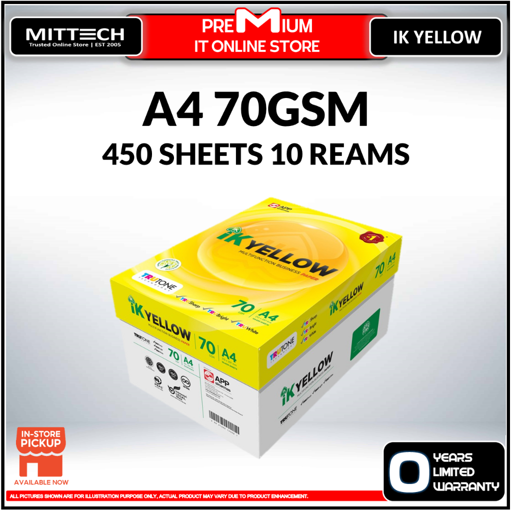 IK Yellow 450s 70gsm A4 Paper 1 Carton Box (10 Reams) (450 sheets/ream) | Shopee Malaysia