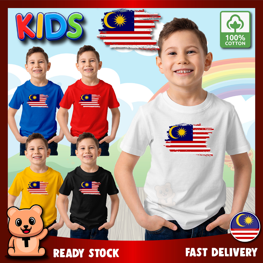 [🔥NEW ARRIVAL🔥] MERDEKA MALAYSIA Kids TShirt 100% Cotton Unisex Round ...