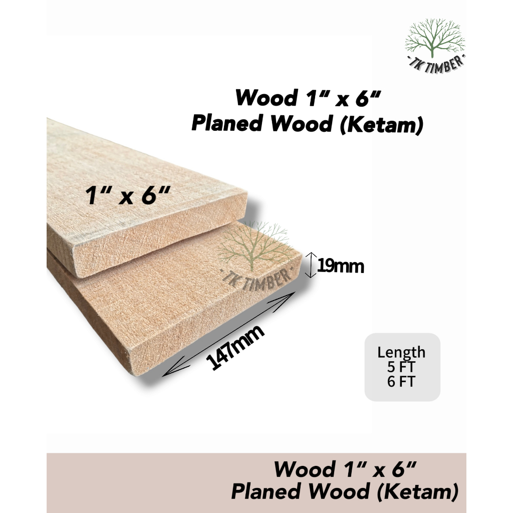 1" x 6" Planed Wood Solid (Yellow Meranti) Grade A [6 - 8 FT] / 1"x6 ...