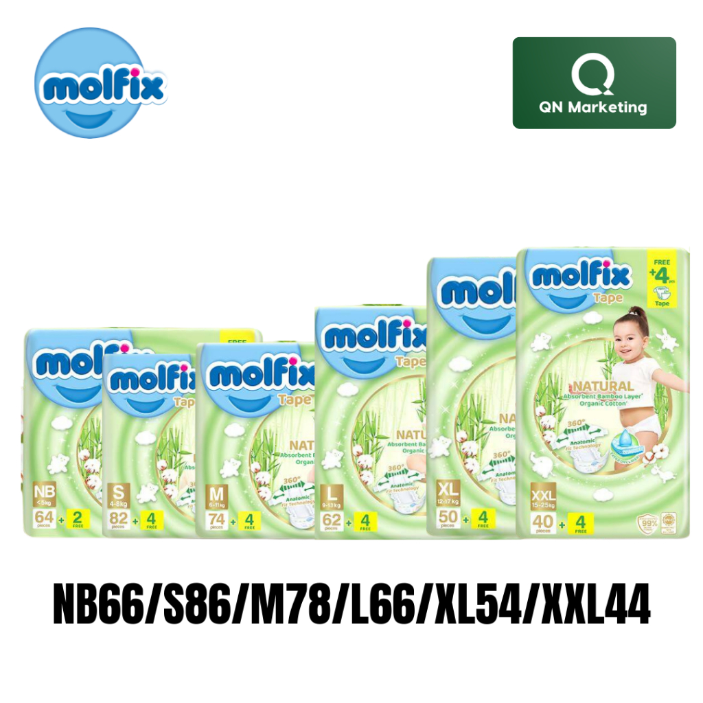 Molfix Natural Tape Diaper (1Pack) NB66/S86/M74/L66/XL54/XXL44 | Shopee ...
