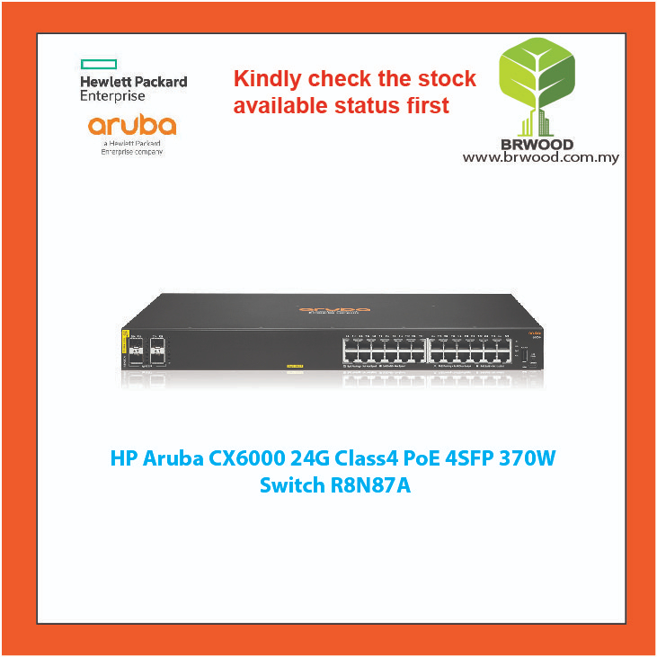 HP Aruba R8N87A: CX6000 24G Class 4 PoE C/W 4 SFP 370W Switch | Shopee ...