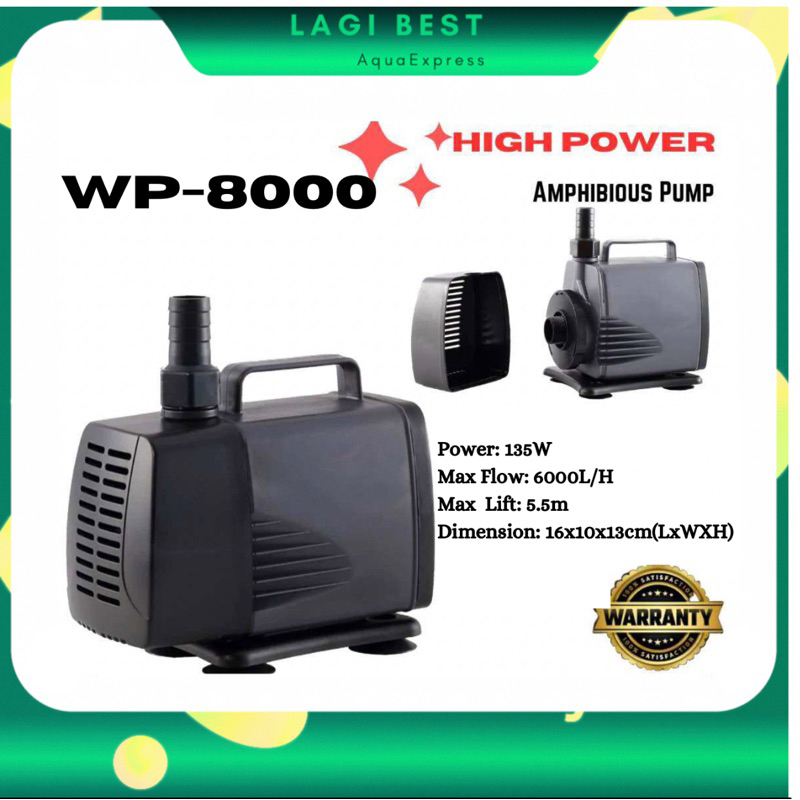 SOBO WP-8000 wp8000 6000L/hr 135W Water Pump Pond Aquaponics Fountain ...