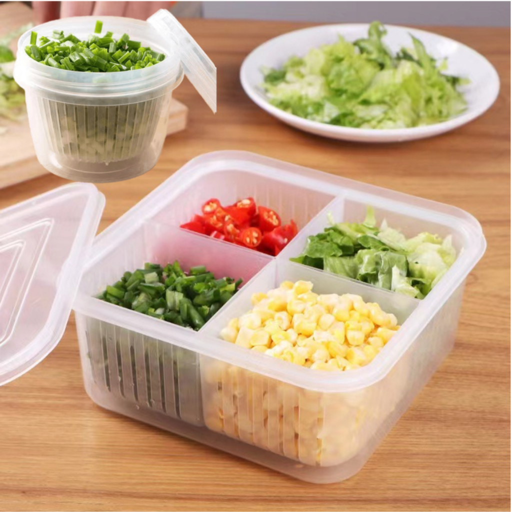 [HY] Double Layer Container Food Storage Plastic Food Container Garlic ...