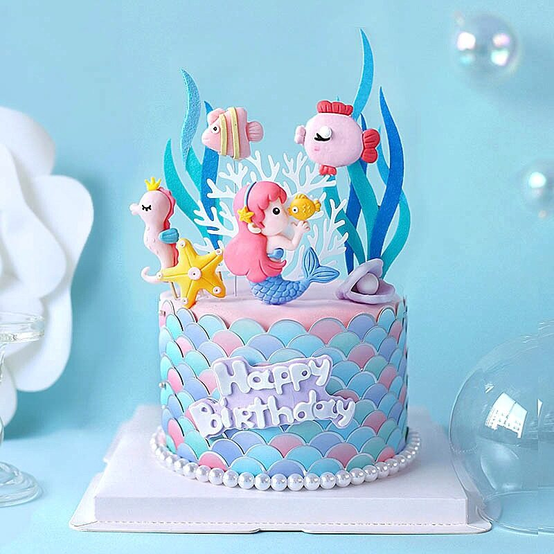 Mermaid Ocean Theme Cake Topper Birthday Cake Decoration | Shopee Malaysia
