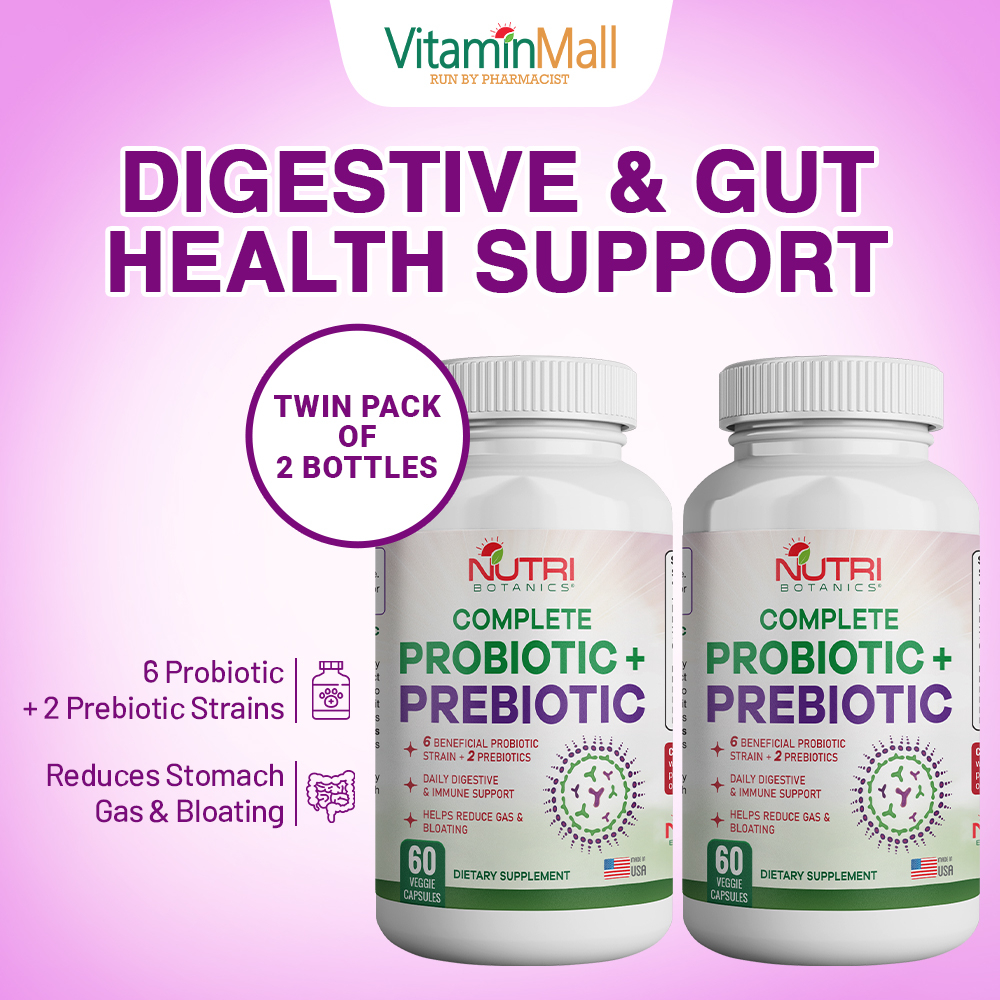 [TWIN PACK 2 X 60s] Nutri Botanic Prebiotic Probiotic Supplement, 6 Probiotics Strain For Gut ...