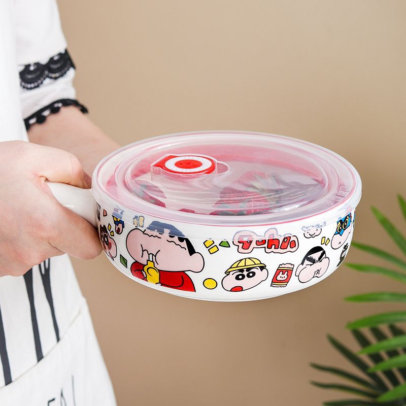 Shinchan Ceramic oatmeal Maggie Mee Bowl with handle And Lid ...