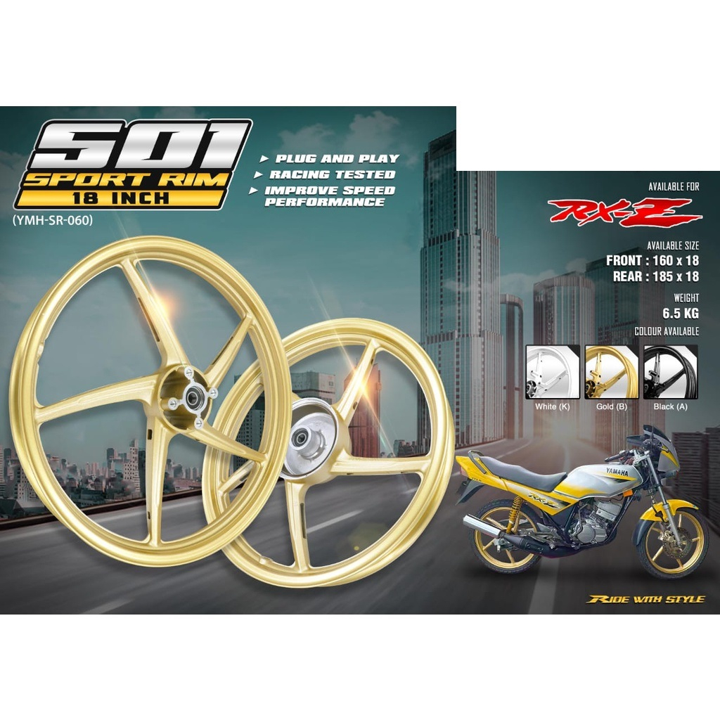 Rapido 501 5Batang Rims Set Yamaha RXZ 1.6/1.85*18 Sport Rims 18Inci ...