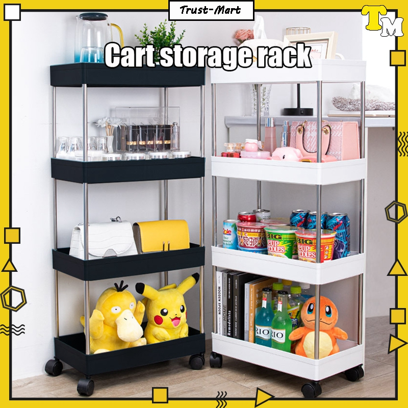 3/4 Tier Trolley Rack with Wheels Multifunction Storage Shelf Rack ...