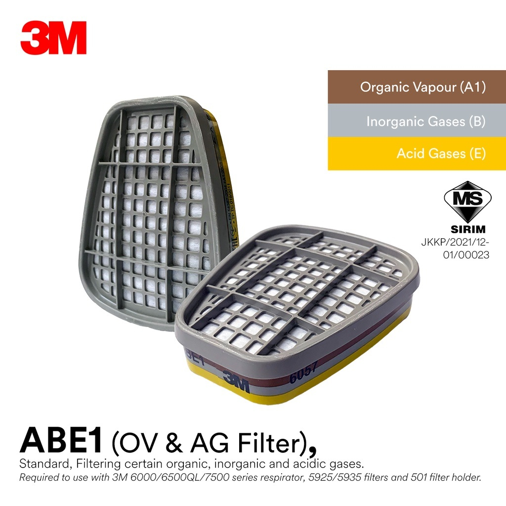 3M 6057 (CE/ SIRIM) Organic Vapor & Acid Gas Cartridge ABE1 Filter ...