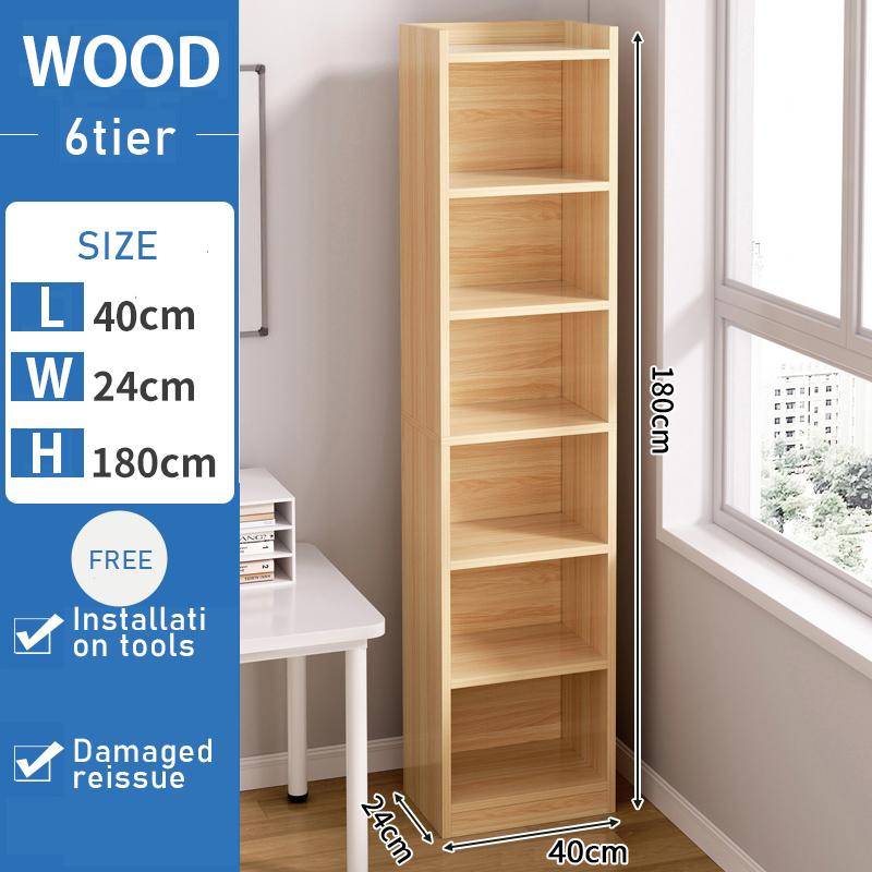 DO 6Tier Bookshelf Bookcase Display Case Utility Shelf Storage Rack Rak ...