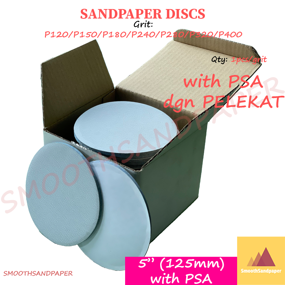 Kertas Pasir Bulat (Putih + PELEKAT) 5" (125mm) Abrasive White ...