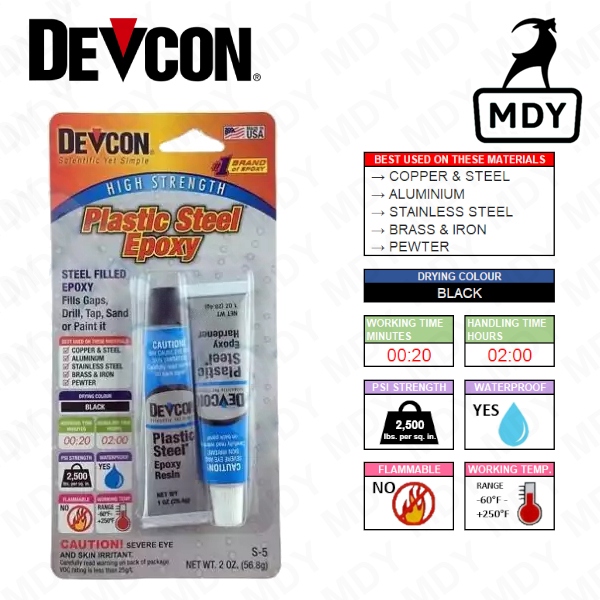 DEVCON Epoxy Adhesive - Plastic Steel / 2 Ton White / 2 Ton / 5 Minutes ...