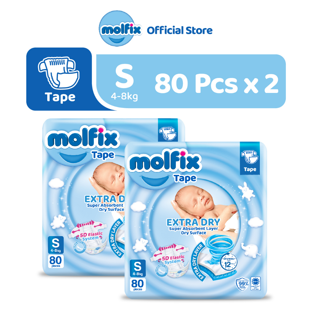 Molfix Extra Dry Tape Super Jumbo Pack - S80 / M60 / L58 / XL50 / XXL40 ...