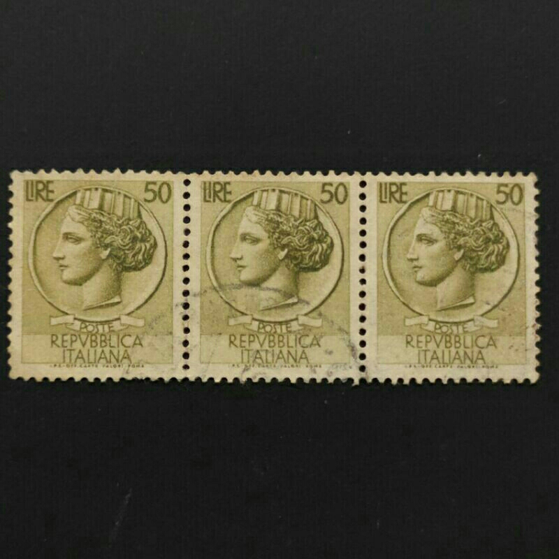 1954 Stamp Italy-Strip of 3-Unique Used Stamp-50 Lire Ancient Coin ...