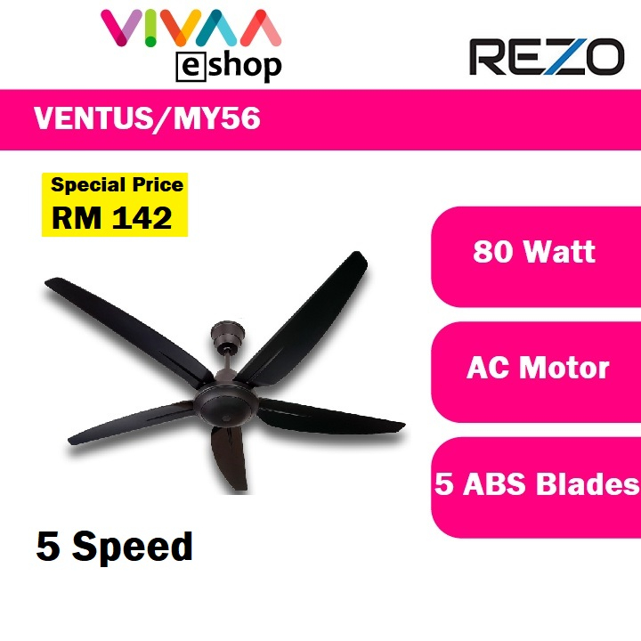 REZO VENTUS MY56 / S306 / S106 / K18 Ceiling Fan 5 Speed Remote Control ...