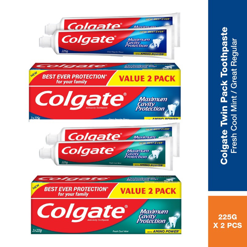 Colgate Value Pack Toothpaste Fresh Cool Mint/Great Regular (225G X 2 ...