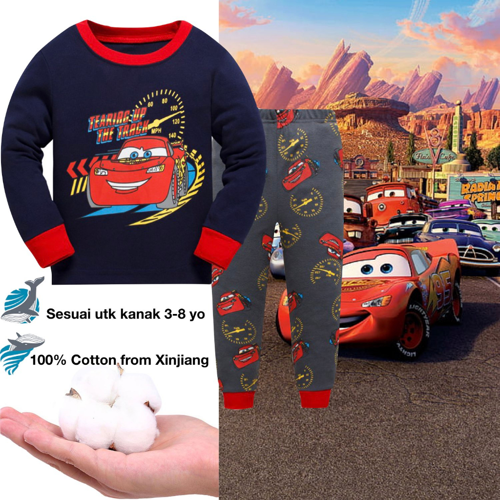 🐳3-8Y 2IN1 set COTTON DISNEY CARS KERETA Pyjamas Pajamas Girl Sleepwear ...