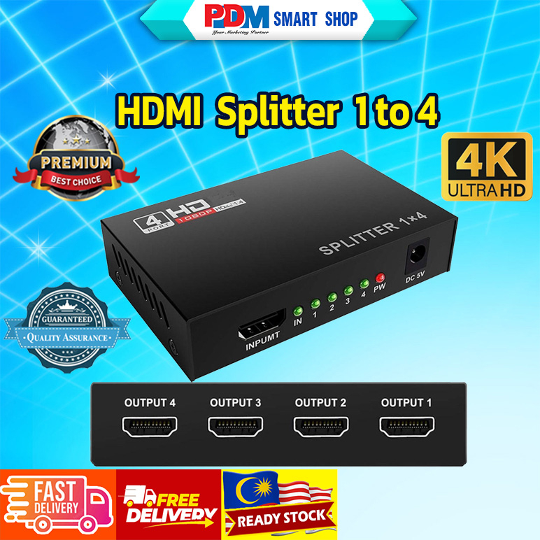PDM HDMI Compatible Splitter 1 in 4 Output Port 3D 1080P HDCP Power ...