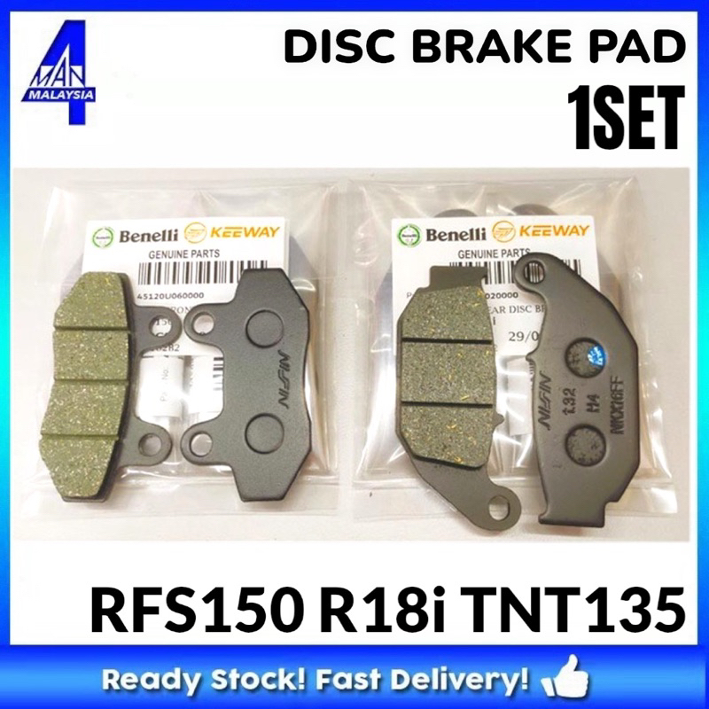 BENELLI RFS 150 RFS150i TNT135 R18 FRONT & REAR DISC BRAKE PAD DEPAN ...