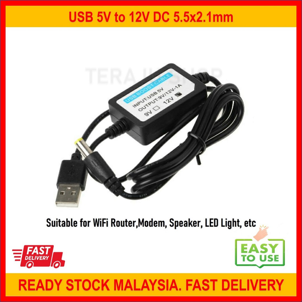 Usb Booster 5v to 12v 5.5x2.1mm DC untuk Modem Huawei B618, B310, B528, B612, B525, B315 , B715 ...