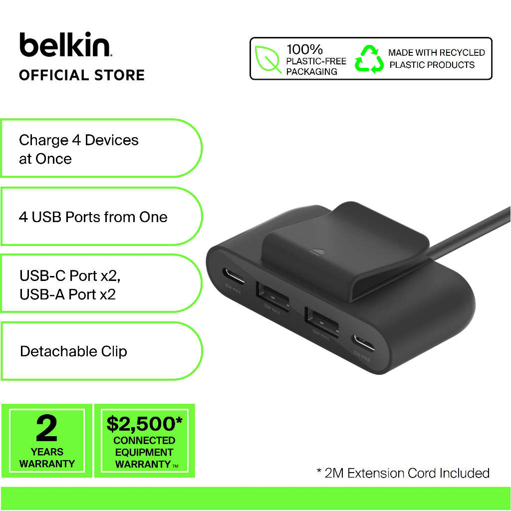Belkin BUZ001bt2M BoostCharge 4-Port USB Power Extender (iphone,samsung ...