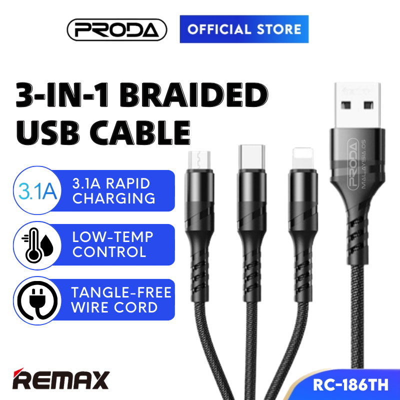 REMAX Cable 3 In 1 Cable Fast Charging Cable Charger Cable 3 In 1 USB ...